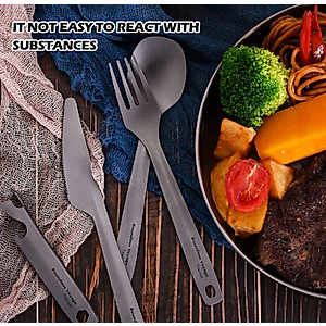 iBasingo Titanium Knife Fork Spoon Bottler Opener Tableware Set 4 in 1 Storage Design Protable Lightweight Cutlery for Outdoor Camping Kitchen CJ-Ti1066T