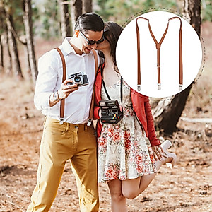 BESTOYARD Mens Suspenders Adjustable Clip Suspender Dress PU Leather Suspenders (Brown)