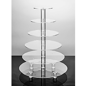 Jusalpha® Large 6-Tier Acrylic Glass Round Wedding Cake Stand- Cupcake Stand Tower/Dessert Stand- Pastry Serving Platter- Food Display Stand (Large with Rod Feet) (6RF)