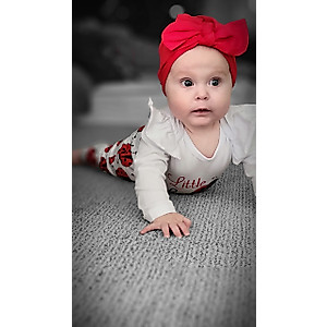 TyeSmo Baby Girl Clothes 3-6 Months Ladybug Printed White Ruffle Long-sleeve Top + Pants + Headband + Hat 3-6 Month Girl Clothes