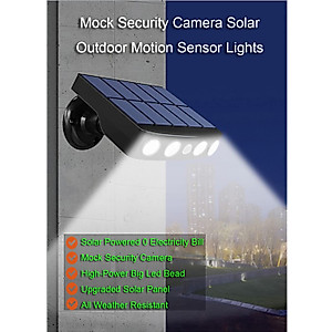 Sam Fuk Solar Outdoor Lights, Motion Sensor Flood & Security Lights with Mock Security Camera Design, 4 Big LED Beads,IP65 Waterproof, and Long-Lasting Battery. (Day Light, 2pack)