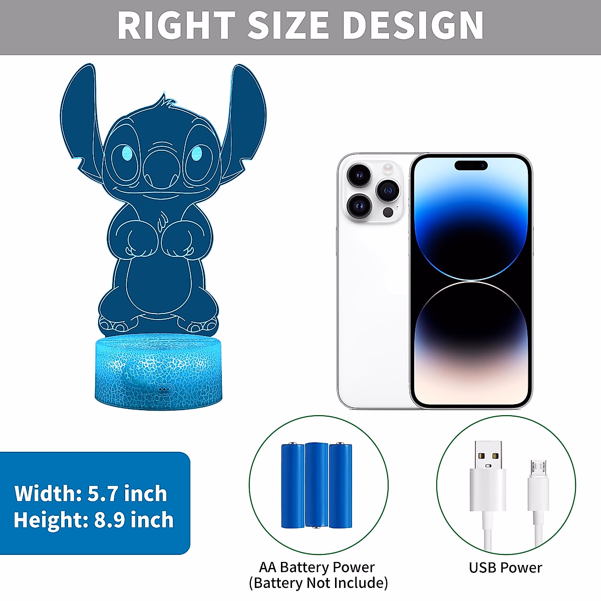 JMMFIDY Stitch Night Lights - 3D LED Intelligent Remote Control, Children's Room Decoration, Christmas & Children's Day Gift