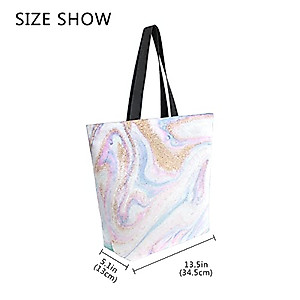 ALAZA Pink Purple & Gold Marble Large Canvas Tote Bag Shopping Shoulder Handbag with Small Zippered Pocket