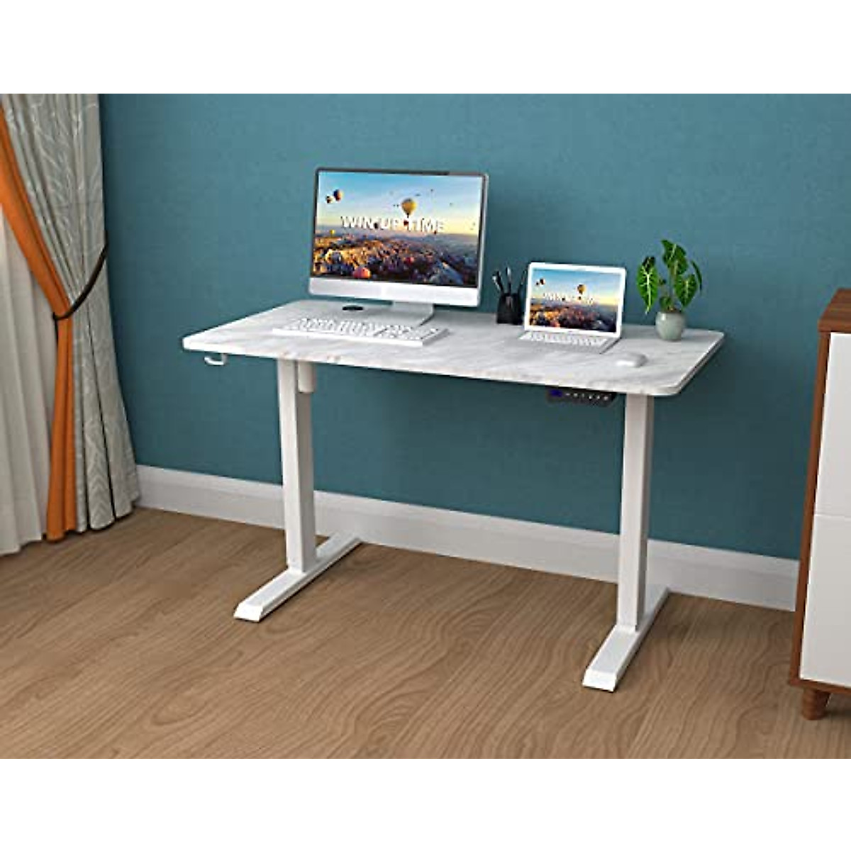 Win Up Time Electric Standing Desk- Adjustable Height Desk, Sit Stand Desk Frame & 48 x 24 Inches Table Top, Adjustable Desks for Home Office, Marbling Style