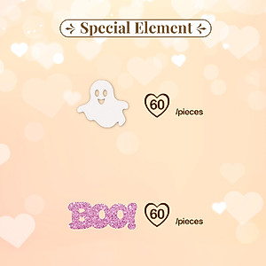 120pcs Baby Boo Confetti, Halloween Ghost Paper Scatter, White&Pink Glitter Little Boo Table Scatter for Girl, Halloween Baby Shower/First Birthday Party Decoration