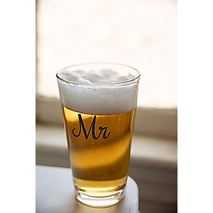 Mr Mrs Beer and Wine Glass Set and Bottle Opener, Funny Beer and Wine Glass set of 2, Funny Gift for Couples, Engagement Gift Idea for Couples, Wedding Gift, Anniversary Beer Wine Glasses for Couples