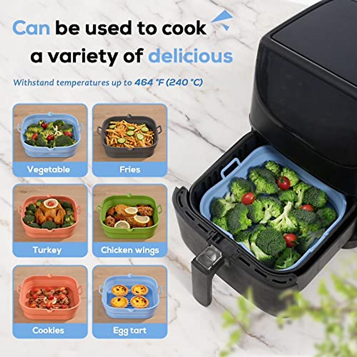 Loveuing Silicone Air Fryer Liners Square - Reusable Airfryer Silicone Basket - Easy to Clean Air Fryers Silicone Pot for 5.8 to 8 Qt Air Fryer Baking Tray Oven Accessories, 8.5 Inch Large