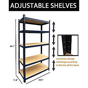 JAOSY Garage Storage Shelves Heavy Duty, Adjustable Shelves 30" Lx12''Wx66 H Shelving Unit with 5-Shelf, Racking Shelf Heavy Duty Garage Shelving Storage Shelves Black Metal Shelf
