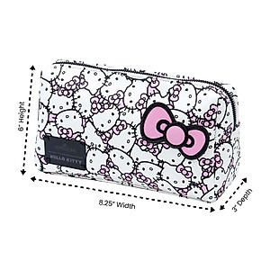 Impressions Vanity Hello Kitty Cosmetic Pouch with Waterproof Faux Leather, Zippered Bag For Travel Size Toiletries, Makeup Bag Organizer With Inside Pocket With Extra Slip Pocket (White/Pink)