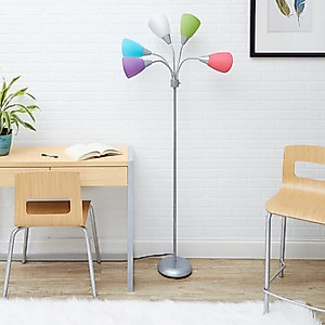 Medusa Multi Head Standing Lamp Bedroom Light with 5 Adjustable Multi-Colored Acrylic Reading Shades - 5 Light Floor Lamp Adjustable Lamp (Silver)