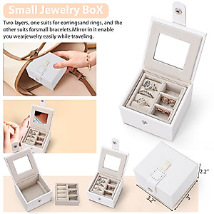 TORIBIO Jewelry Box, Jewelry Case with Small Travel Case Jewelry Storage Organizer, Large Storage Capacity, Faux Leather Jewelry Storage Case with 5 Drawers, for Girls/Women/Mother, White