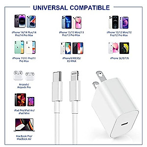 iPhone 13 14 Fast Charger Block,[Apple MFi Certified] Wall Charger Plug with 6ft USB C to Lightning Cable,Apple Charging Type C Power Adapter Cube Brick for iPhone 14 Pro Max/13 Pro/12 Mini/11,iPad