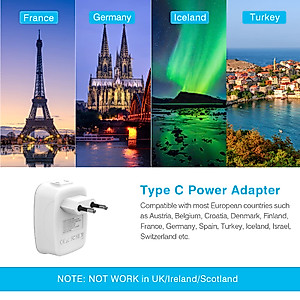 3 Pack European Travel Plug Adapter, VINTAR International Power Plug Adapter with 2 Outlets, 3 USB and 1 USB C, 6 in 1 Travel Essentials for US to Most of Europe EU Italy France Spain Greece, Type C