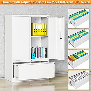 LISSIMO File Cabinets,Filing Cabinet with Lock for Home Office,Lateral File Cabinet with Doors and Drawers for Hanging Files Letter/Legal/A4 Size Files(White)