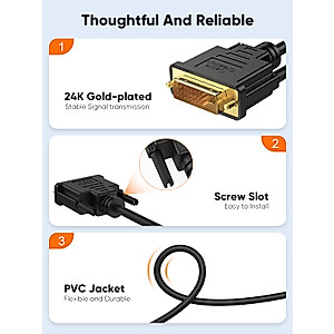 CableCreation DVI to HDMI Cable, 5ft HDMI Male to DVI-D Male Bi-Directional Adapter Cable, HDMI to DVI-D 24+1 High Speed Cable Support 1080P HD for Raspberry Pi, Roku, Xbox One, PS5, Blue-ray