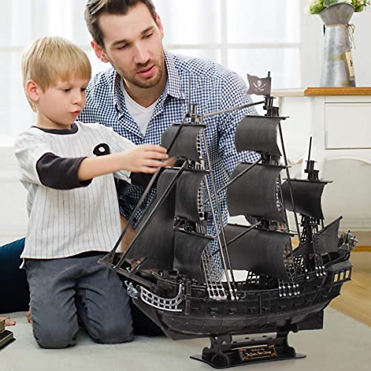 3D Puzzles for Adults 27" Pirate Ship Arts Crafts for Adults Gifts for Men Women Model Kits Brain Teaser Puzzles for Adults Sailboat Building Kits, Queen Anne's Revenge Cool Desk Decor, 340 Pieces