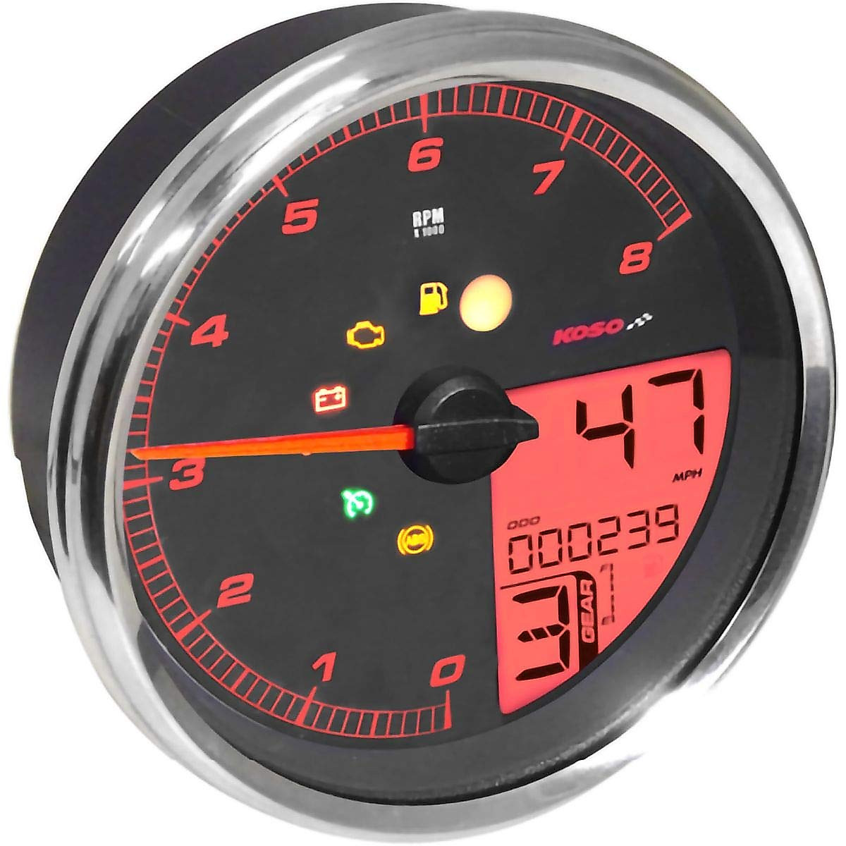 KOSO HD-05 Multifunction Gauge (Chrome) Compatible with 14-19 Harley FLHR2
