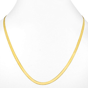 Nuragold 10k Yellow Gold 4mm Solid Herringbone Silky Flat High Polish Chain Necklace, Womens Lobster Clasp 16" 18" 20" 22" 24"