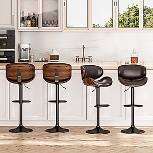 YaFiti Bar Stools Set of 4, Modern Pu Leather Swivel Adjustable Bar Stool Counter Height Stool Set, Bar Chair with Back and Footrest for Kitchen, Dining Room, Brown