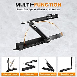 Saker Multi-function Scribing Tool- Construction Pencil- Aluminum Alloy Scribe Tool with Deep Hole Pencil,DIY Woodworking Scribe Gauge Scriber Line Maker Measuring Tool (BLACK)