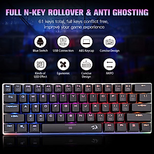 Redragon K605 Alien Giant Mechanical Gaming Keyboard, Super Big 61 Keys & Outemu Blue Switch, RGB LED Backlit Ergonomic Wired Type-C Full Key Conflict Free Anti-Ghosting NKRO Keyboard