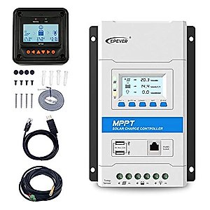 EPEVER 40A MPPT Solar Charge Controller 12V/24V Auto Solar Panel Charge Regulator with LED&LCD Display Double USB Port and MT50 Remote Meter Temperature Sensor RTS & PC Communication Cable RS485