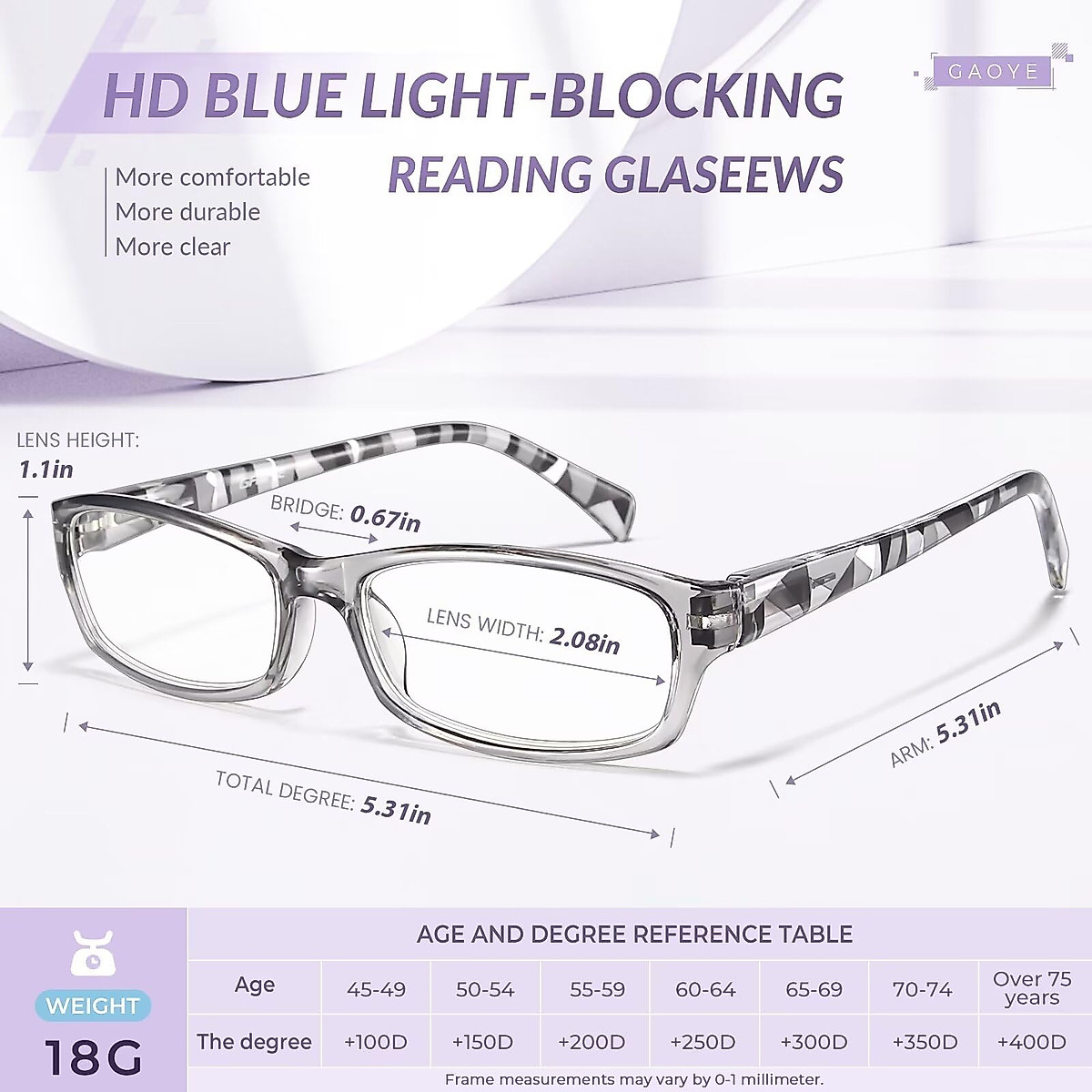 Gaoye Reading Glasses for Women, 6 pack Fashion Readers for Women Men Spring Hinge Eye Glasses, Blue Light Reading Glasses