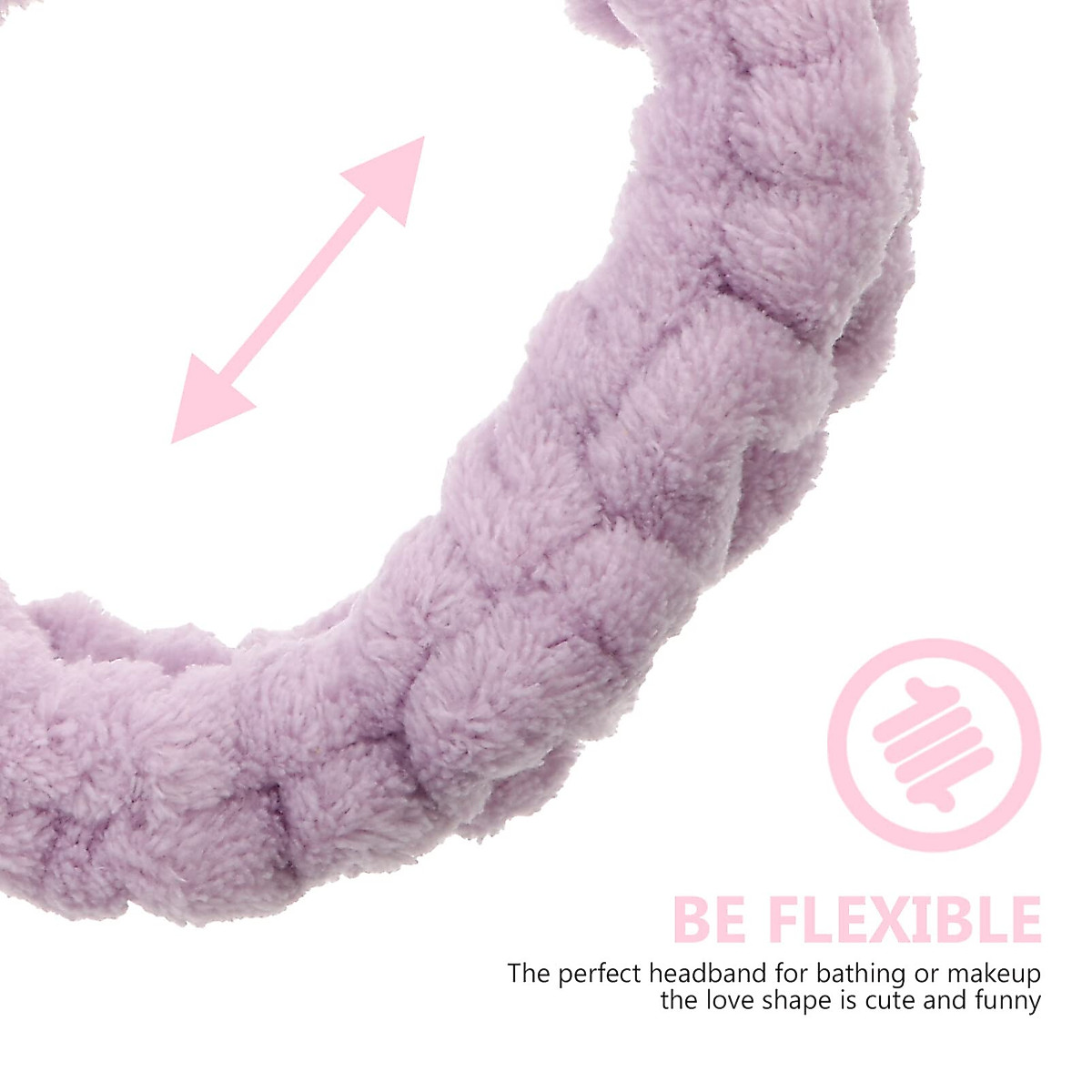 Luxshiny Elastic Hair Ties 2pcs Elastic Makeup Headband, Plush Spa Headband Heart Face Wash Headband for Makeup Washing Makeup Headband