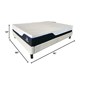 SERENITY HOME 10" King Memory Foam Mattress, Breathable Bed Mattress, Cooling-Gel Memory Foam Mattress in a Box, Support & Pressure Relief Mattress, Fiberglass Free, Made in USA | King,White/Blue