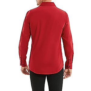 Alex Vando Mens Dress Shirts Regular Fit Long Sleeve Stretch Business Dress Shirts for Men,Red,Large