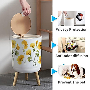 Small Trash Can with Lid for Bathroom Kitchen Office Diaper Yellow flowers nature botanical decorative collection collection Bedroom Garbage Trash Bin Dog Proof Waste Basket Cute Decorative