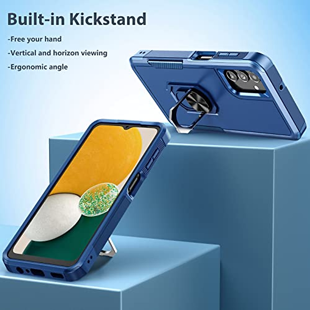 BNIUT for Samsung Galaxy A13 5G Case: (& for Samsung A13 LTE 4G Case) Dual Layer Protective Heavy Duty Cell Phone Cover Shockproof Rugged with Ring Holder Kickstand - Military Protection (zb Blue)
