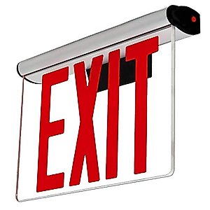 LFI Lights | New York City Approved Red Edge-Lit Exit Sign | Aluminum Housing | All LED | Single-Sided Clear Acrylic Panel | 8" Lettering | Hardwired w/Battery Backup | UL Listed | NYCELRT-R