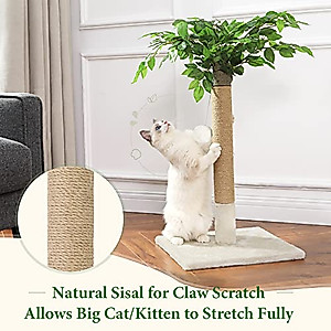 MSmask Cat Scratching Post, Natural Jute Sisal Scratch Pole, Cat Scratch Post with Artificial Banyan Leaves for Indoor Cats, Cat Scratcher & Home Decorating
