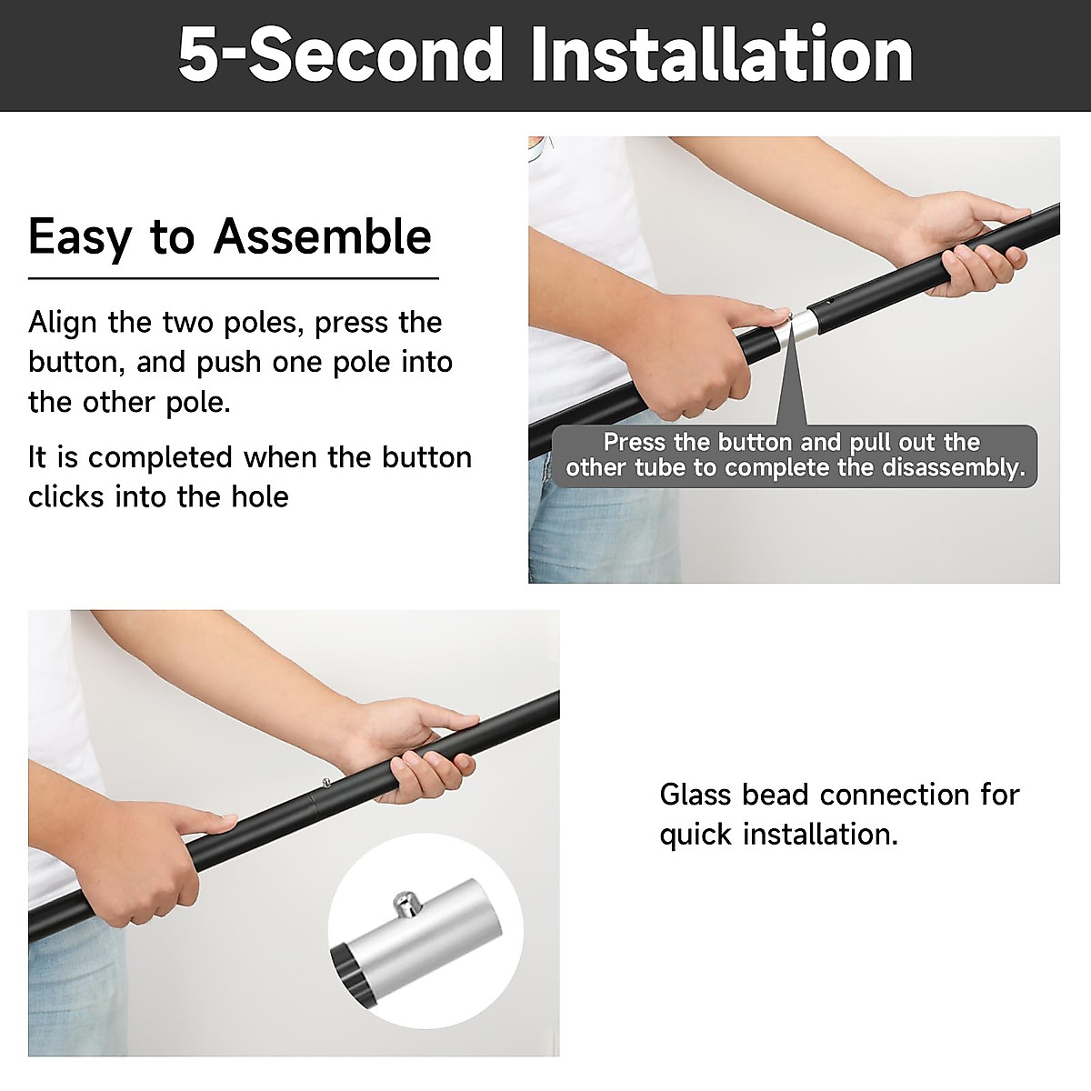 SAN LIKE Tent Poles Aluminum Tent Poles for Tarp 75inch Camping Tarp Poles Adjustable Collapsible Tent Poles for Awnings Canopy Rain Fly Shelter 2 Sets (5 Sections)