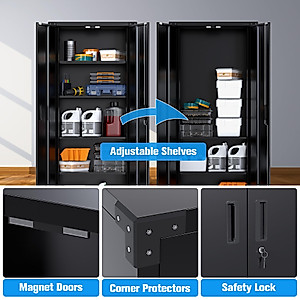 Aobabo 72 Inches Metal Garage Storage Cabinet with Wheels, Locking Metal Storage Cabinet with 4Shelves, Rolling Tool Storage Cabinet on Wheels, Assembly Required,Black