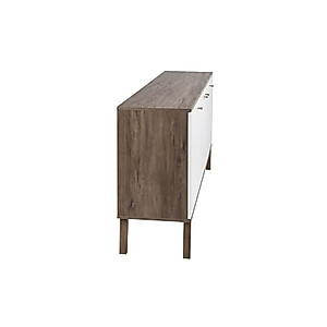 Prepac Milo Mid-Century 4 Door Buffet, 16" D x 64" W x 32" H, Drifted Gray/White