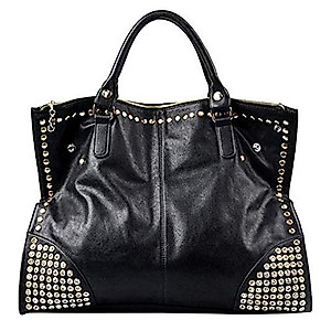 RainboSee Women Rivet Handbag Purse Tote Gothic Satchel Top-Handle Shoulder Crossbody Bag Black