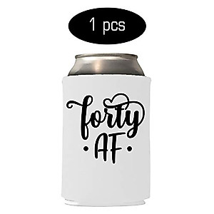 Veracco Fourty AF 40 Years Can Coolie Holder 40th Birthday Gift Forty Squad and Fabulous Party Favors Decorations (Black/White, 12)