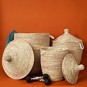Woven Storage 16" Medium Basket White Hooded Lid