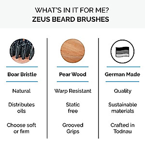 ZEUS Beard & Mustache Brush with Handle, Boar Bristle Brush for Untangling Beard Hairs – MADE IN GERMANY (SOFT BRISTLES) J92