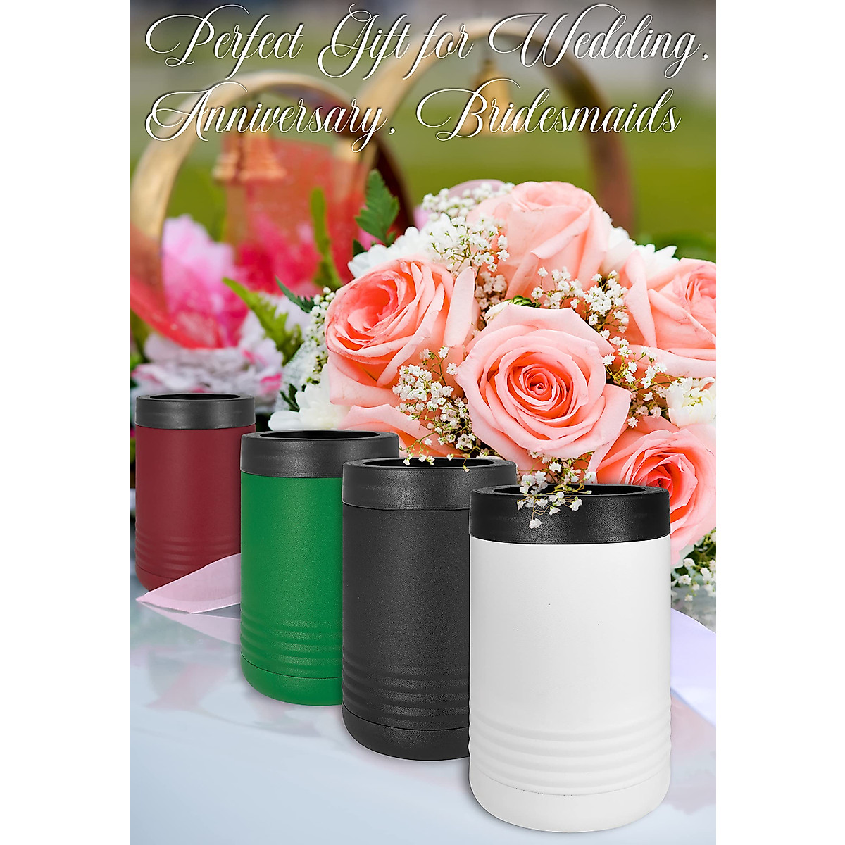 Stainless Steel 12 oz Double Wall Vacuum Insulated Can or Bottle Cooler Keeps Beverage Cold for Hours Beverage Holder Fits 16 oz Cans - Men Women Gift (Black)