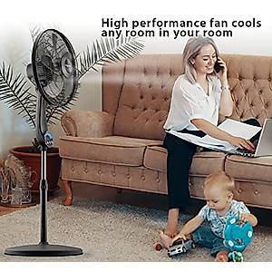 Air Monster 16" 5-Blade, 5 Speed Adjustable Height Ultra Powerful Quiet Oscillating Standing Pedestal Fan with Remote Control, 7.5 Hour Timer, Stand Fan for Bedroom, Black