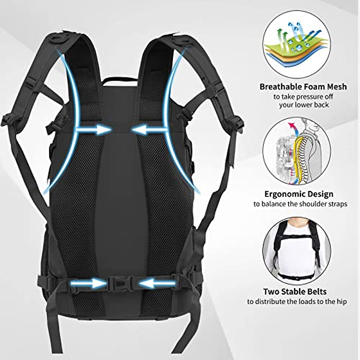 Jueachy Tactical Backpack for Men Hiking Day Pack Molle Backpack Military Rucksack Waterproof 30L EDC Bag with USA Flag Patch