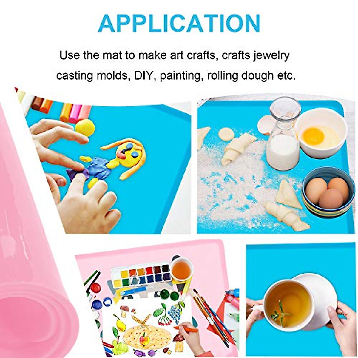 Non-Slip Silicone Placemats for Children Kids Baby, Large Silicone Sheets for Crafts Resin Jewelry Casting Molds Mat, Multi-Purpose Placemat for Children Baby, 2 Pack, Baby Pink&Blue