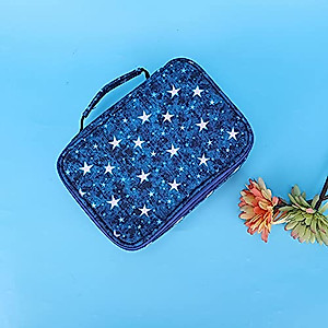 ZYHA Pencil Bag, Large Capacity Equipped with Handle, Colored Portable Pencil Box, 72 Slots Professionals for Art Supplies Sdudents Aesthetic School Supplies(Blue Five-Pointed Star), 72 Sticks