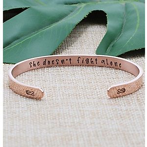 JoycuFF Cancer Survivor Gifts for Women Breast Cancer Awareness Bracelets 18K Rose Gold Cuff Bangle Inspirational Cancer Jewelry Saying She Doesnt Fight Alone