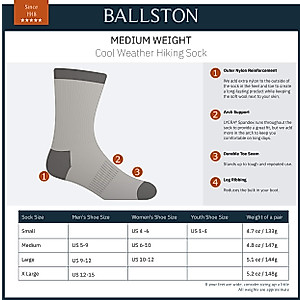 Ballston Medium Weight 86% Merino Wool Socks for Winter & Outdoor Hiking and Trekking - 4 Pairs for Men and Women(Lunar Gray, M (Fits Men's Shoe 5-9, Women's 6-10))