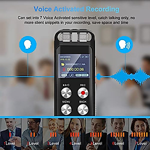 48GB Digital Voice Recorder: Voice Activated Recorder with Playback, Audio Recording Device for Lectures Meetings, Dictaphone Sound Tape Recorder with Password | USB