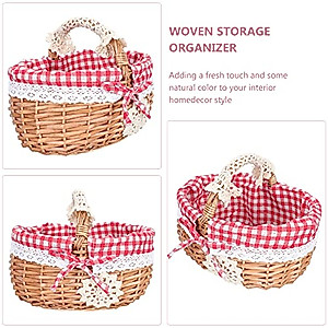 Cabilock Woven Flower Basket Rattan Picnic Basket with Liner and Handle Oval Wicker Linen Floral Storage Basket Easter Eggs Holder Kids Toy Tote for Easter Holiday Camping Home Decor Woven Planter